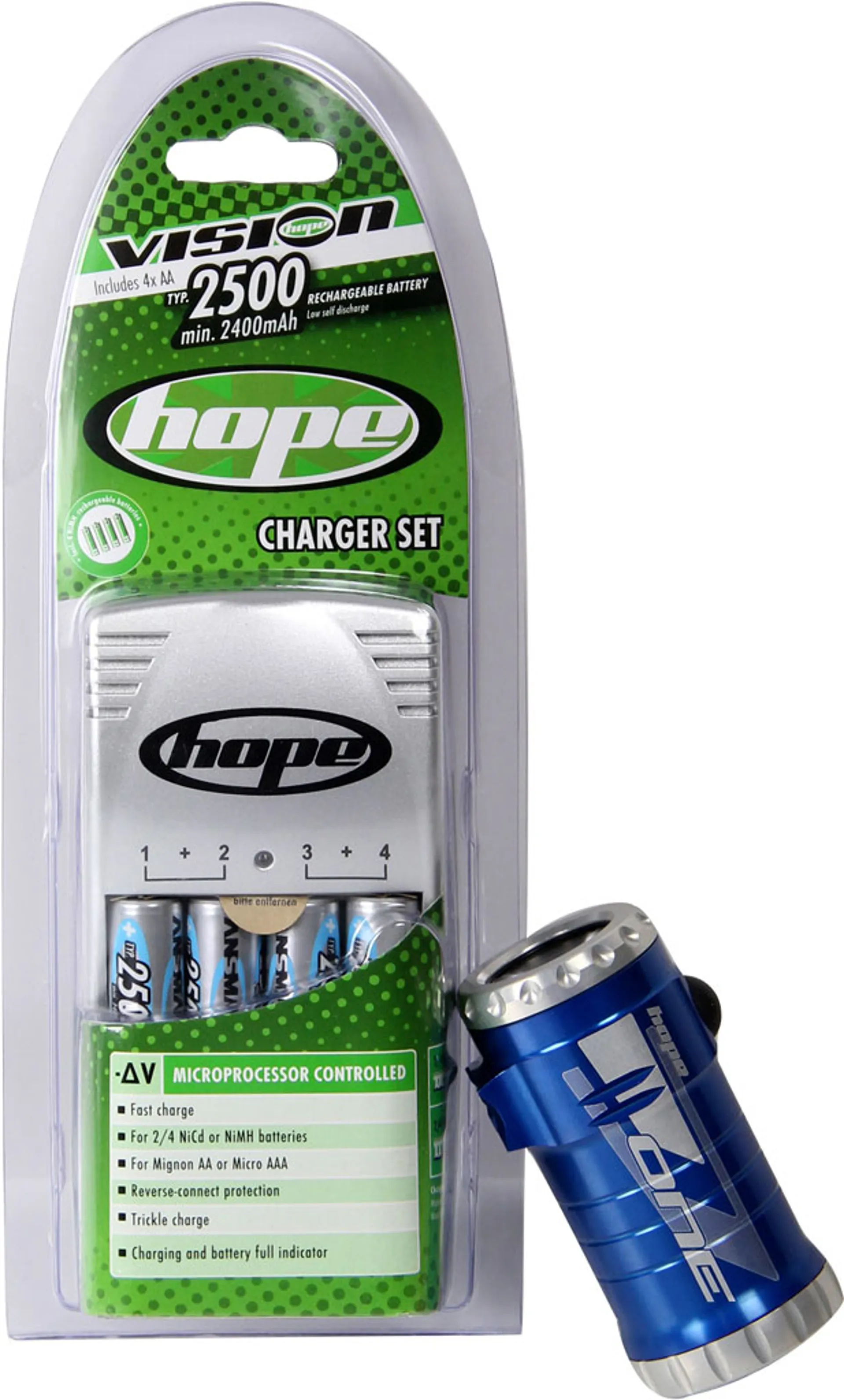 Hope Vision 1 LED Front Light with Battery/Charger Blue