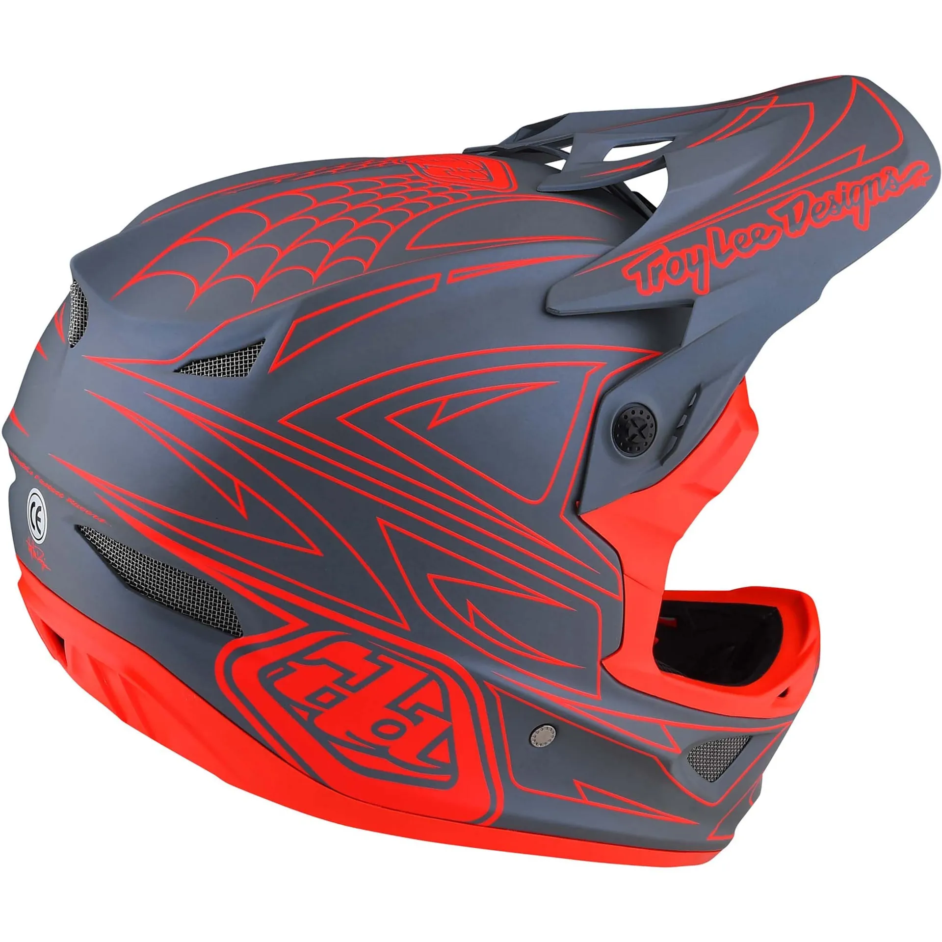 Troy Lee Designs D3 Fiberlite Full Face MTB Spiderstripe Grey/Red